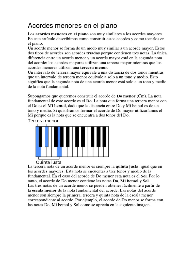 Guía completa sobre los acordes menores en el piano: construcción, digitación y aplicaciones ...