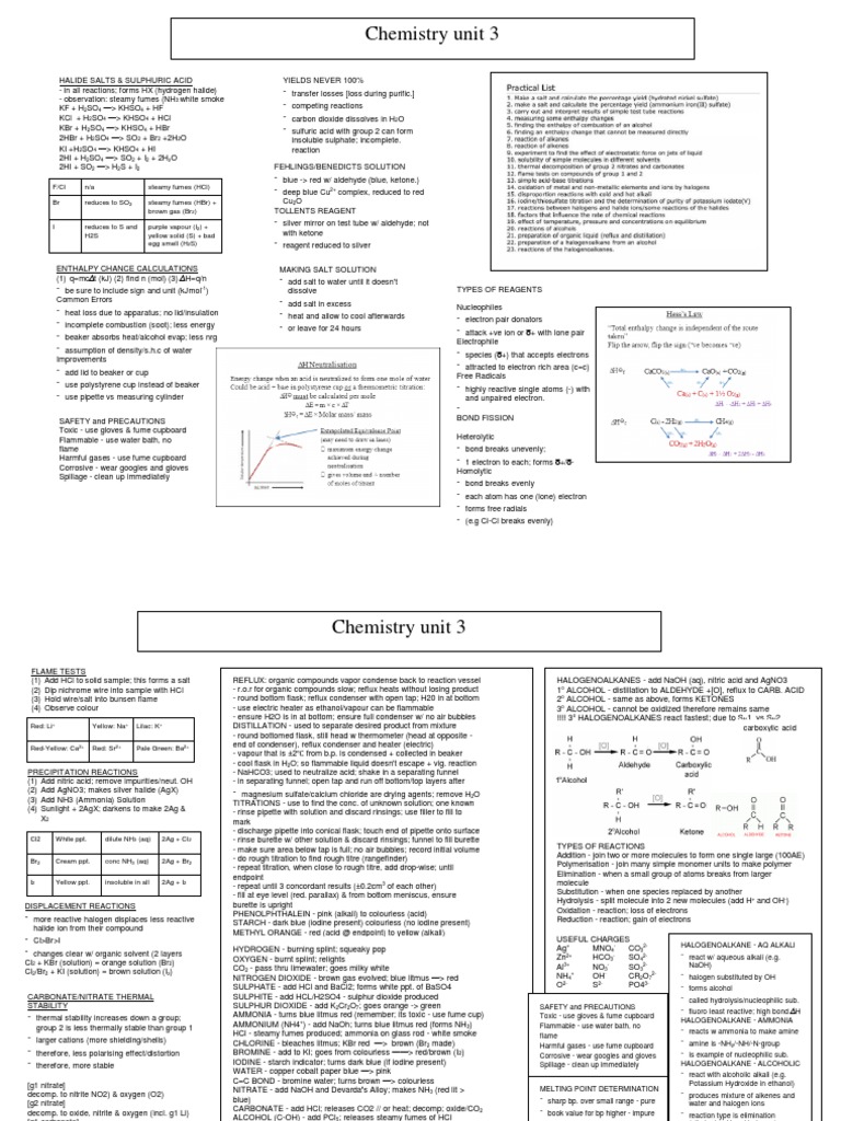 Unit 3 Chemistry Reactions and Techniques | PDF | Sulfuric Acid | Iodine