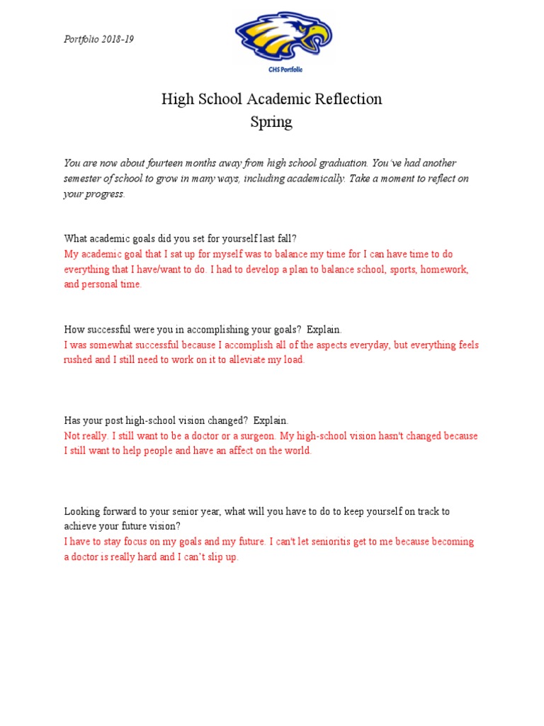 Spring High School Academic Reflection - Leo Lara | PDF | Career ...