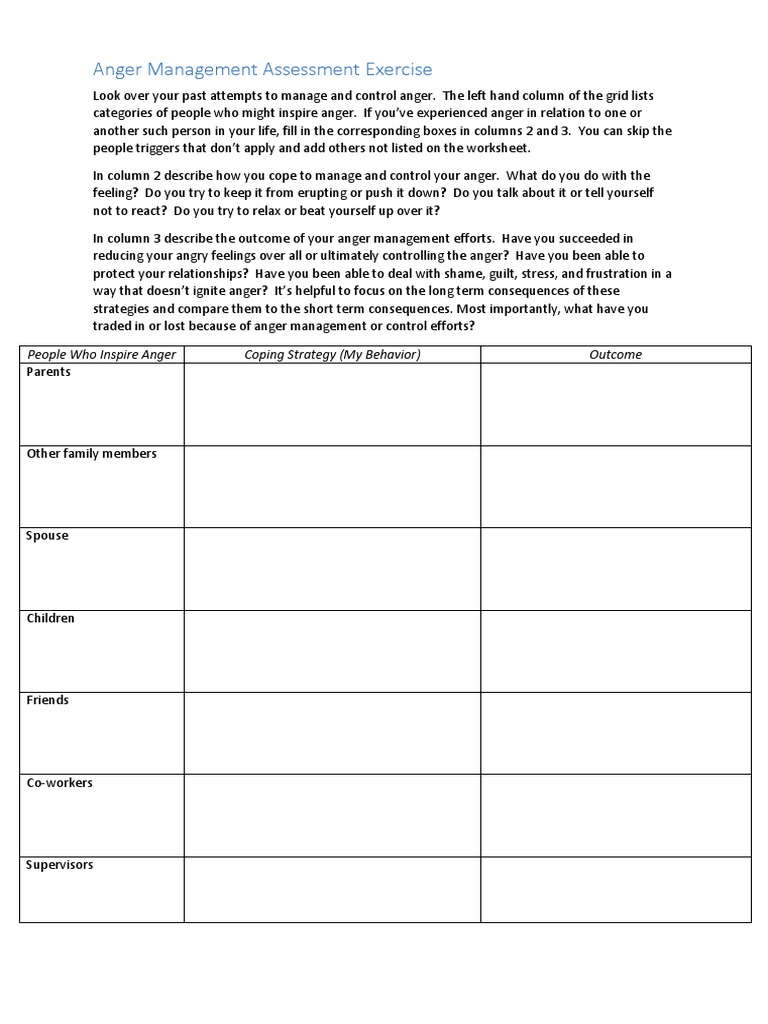 Anger Management Assessment Exercise | PDF