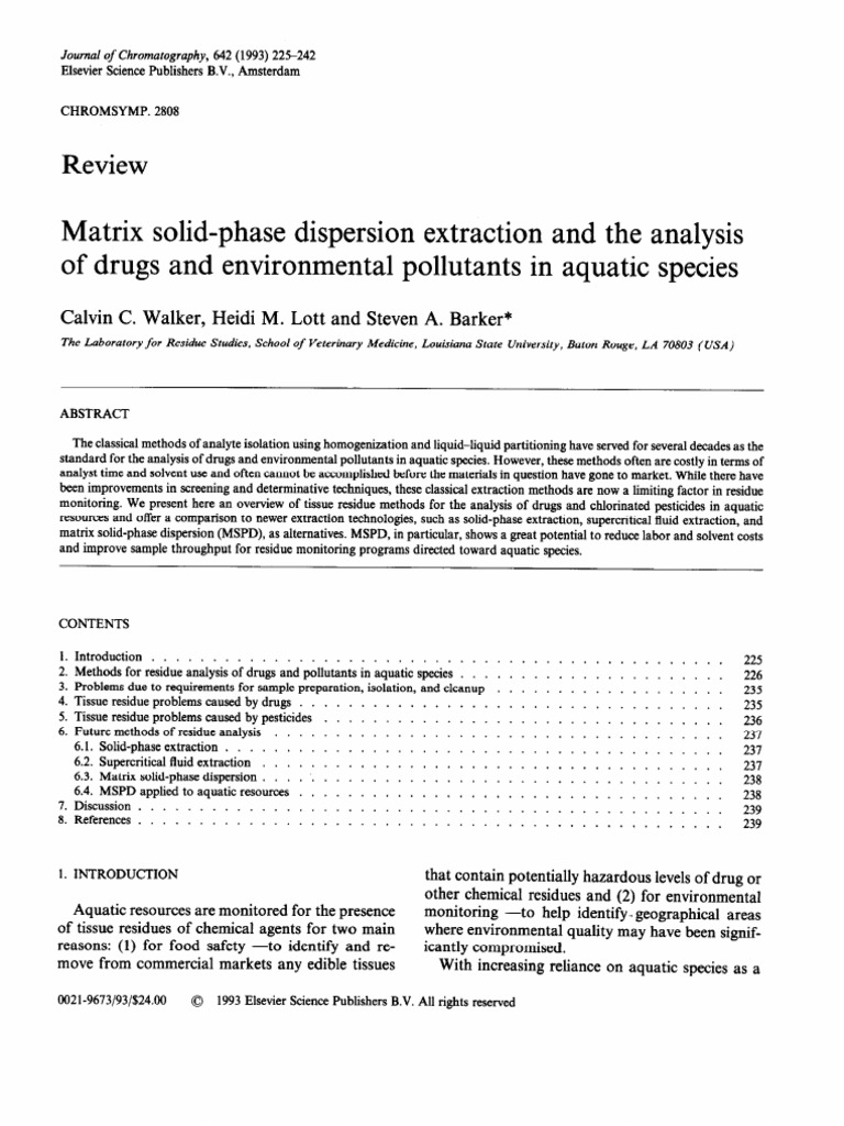 Matrix Solid-Phase Dispersion Extraction and The Analysis | PDF | Pesticide | Food Safety