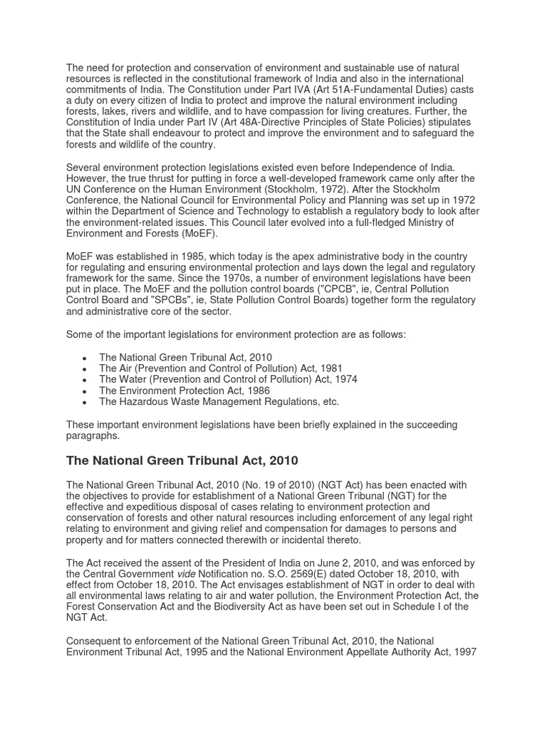 The need for protection and conservation of environment and sustainable ...