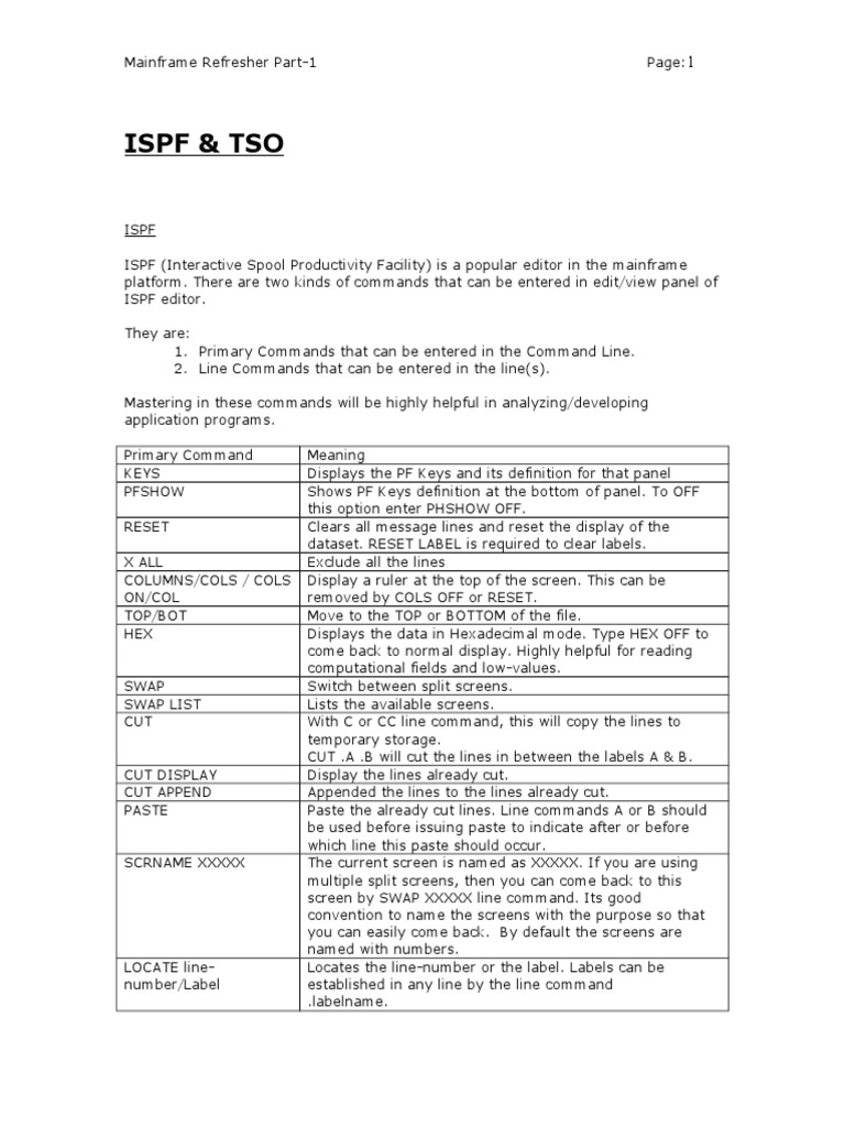 ISPF & TSO Commands for Mainframe Users | PDF | Computer Architecture ...