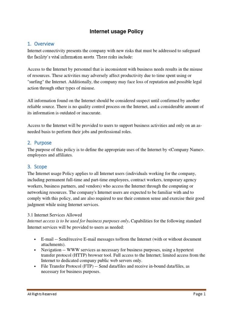 Internet Usage Policy | PDF | File Transfer Protocol | Internet