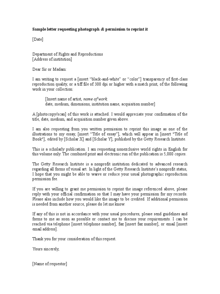 Sample Letter Requesting Photograph & Permission To Reprint It | PDF ...