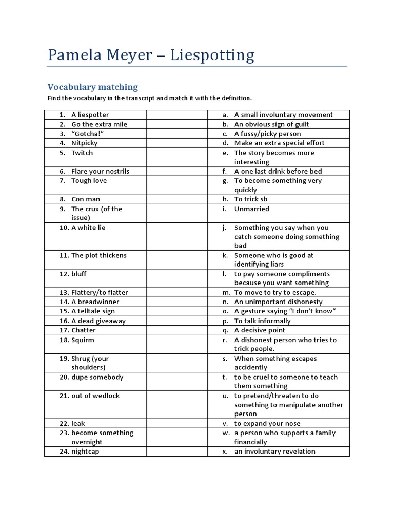 Pamela Meyer Worksheet | PDF | Young Adult
