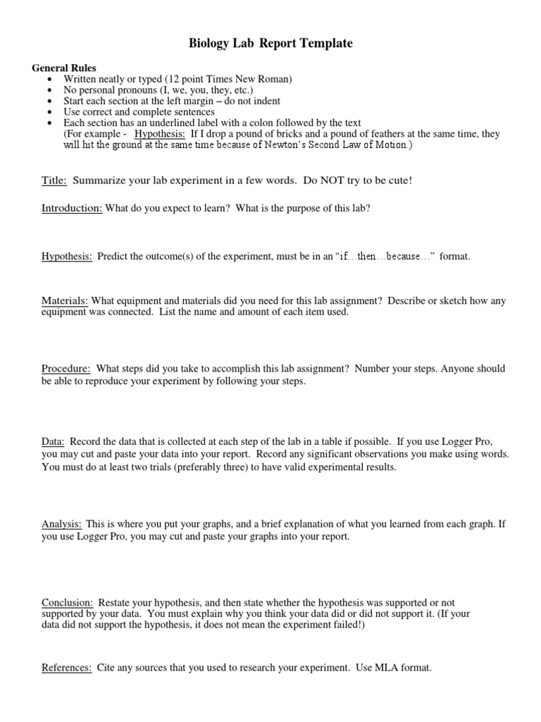 Biology Lab Report Template: General Rules | PDF