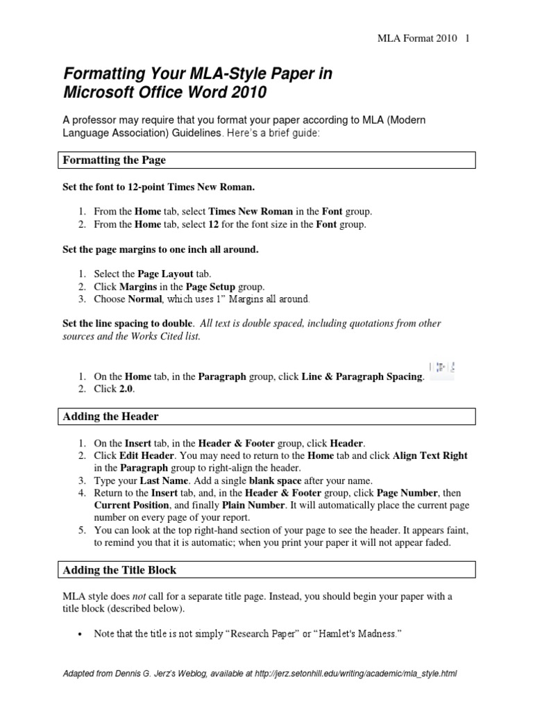 Formatting an MLA-Style Paper in Microsoft Word 2010: A Step-by-Step ...