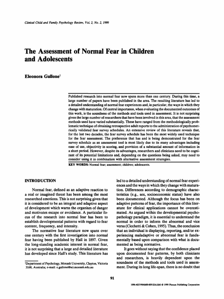 The Assessment of Normal Fear in Children and Adolescents: Eleonora ...