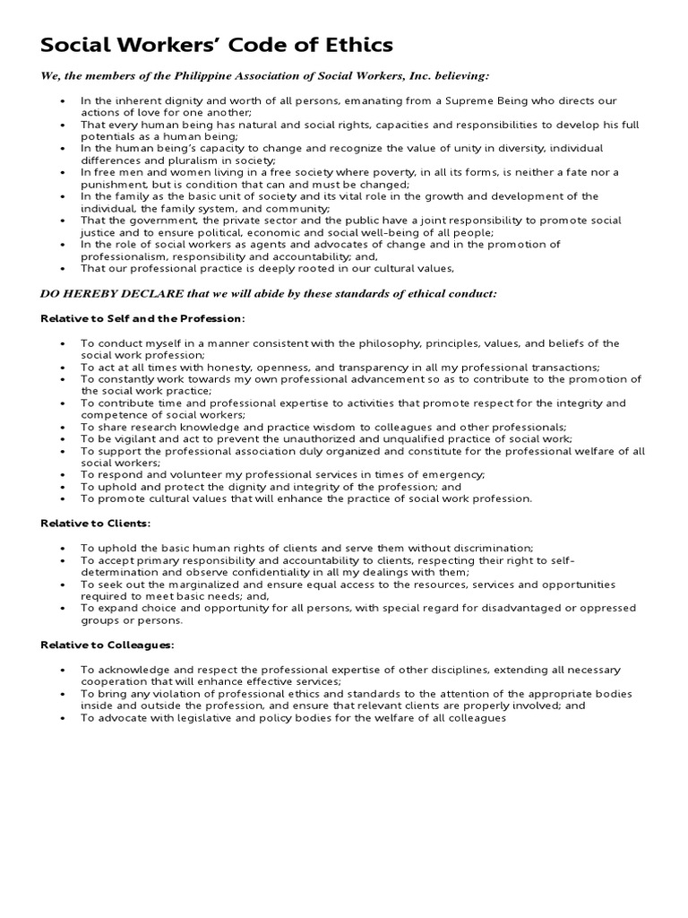Code of Ethics PASWI | PDF | Social Work | Value (Ethics)