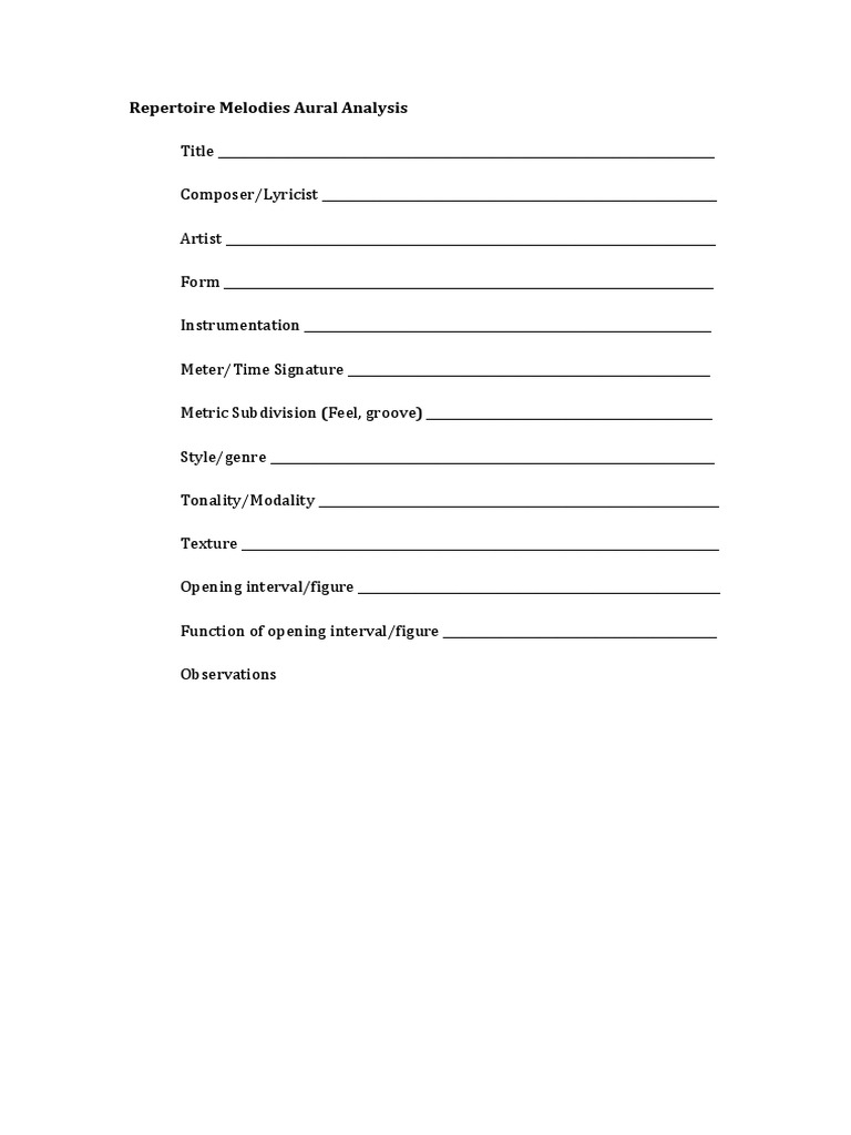 Repertoire Melodies Aural Analysis | PDF