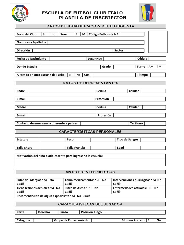 Plantilla de Inscripción | PDF | Asociación de Futbol | Deportes