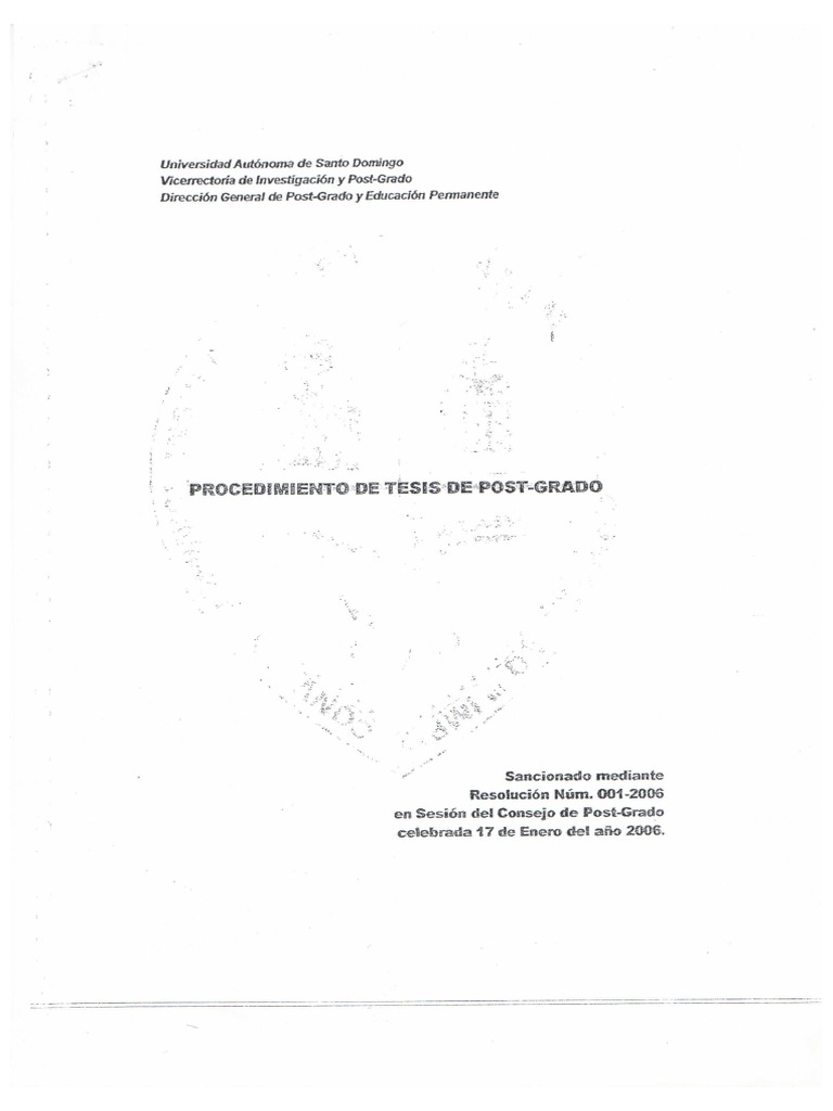 Procedimiento de Tesis de Postgrado FIA-UASD | PDF