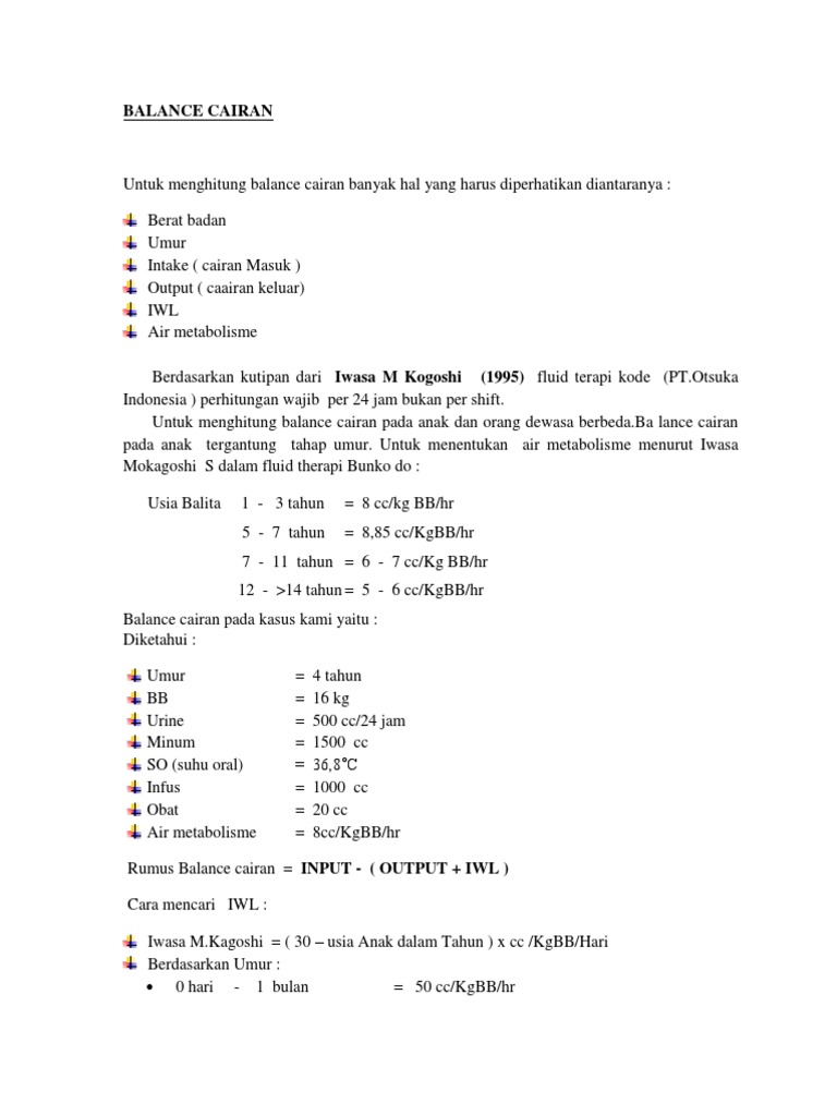 Rumus Balance Cairan untuk Bayi dan Dewasa | PDF