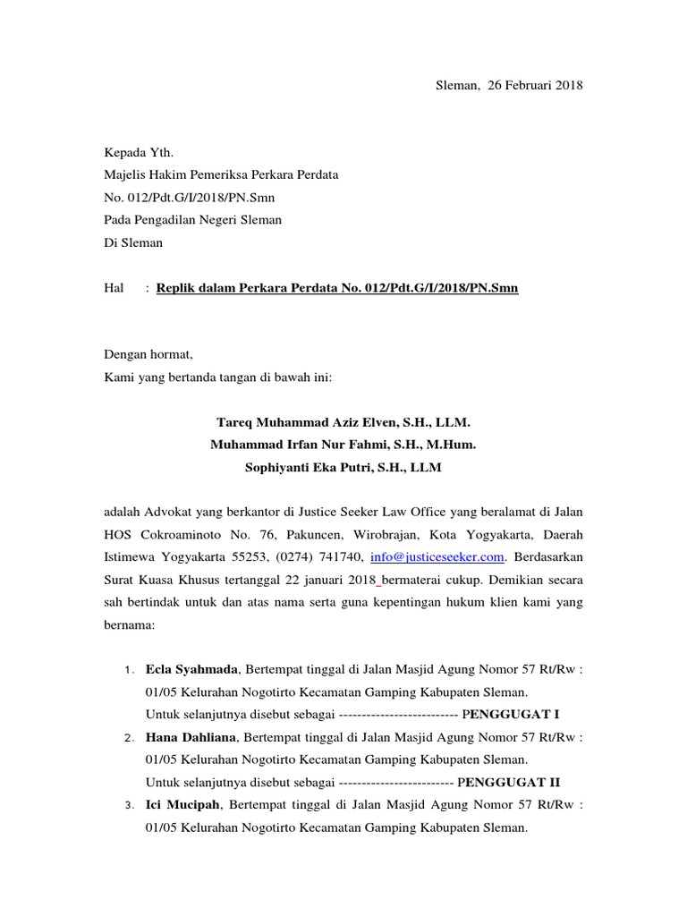 Replik Perdata. Fix | PDF