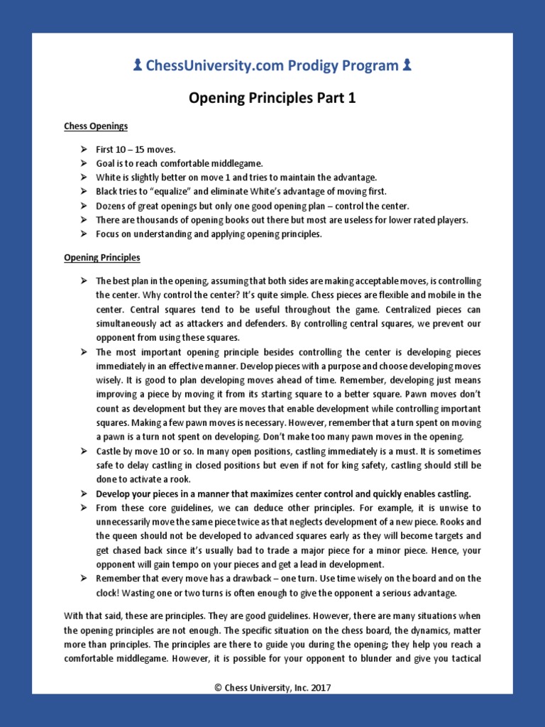 Prodigy Program Written Lecture Opening Principles 1 PDF | PDF | Chess ...