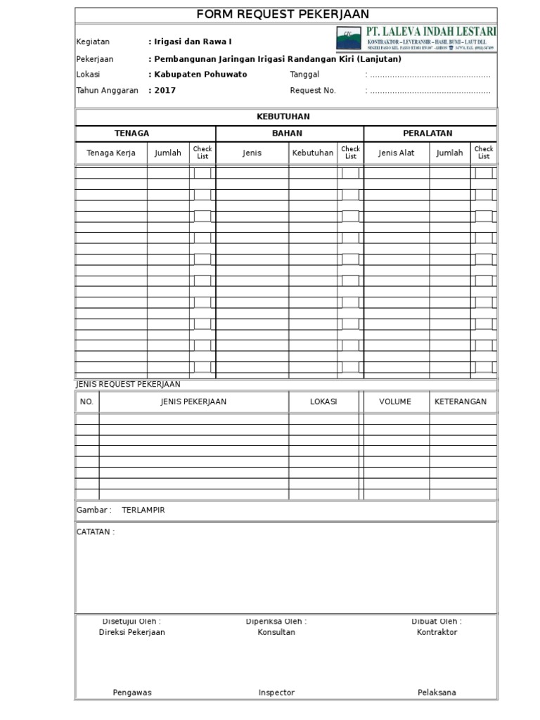 Formulir Permintaan Pekerjaan Proyek | PDF