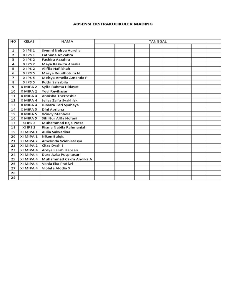 Ekstrakurikuler Mading Absensi | PDF