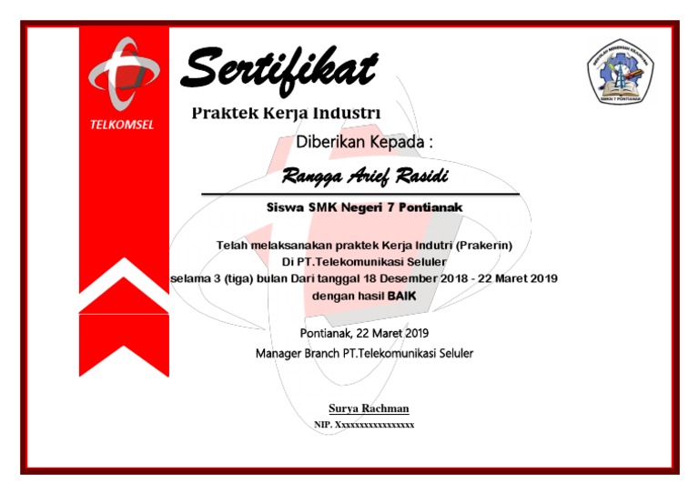 Sertifikat Telkomsel Pdf Teknologi Rekayasa