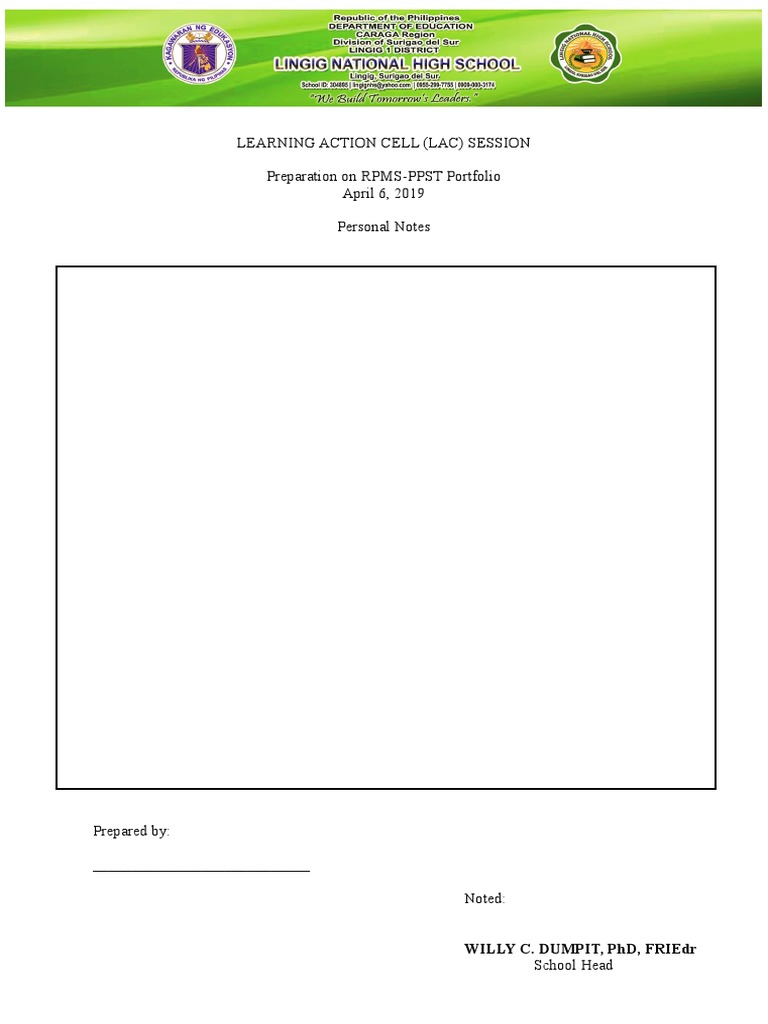 Learning Action Cell (Lac) Session Preparation On RPMS-PPST Portfolio ...