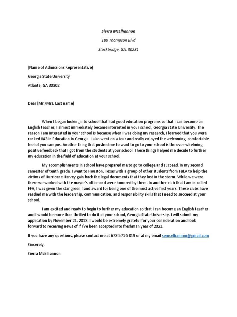 college cover letter