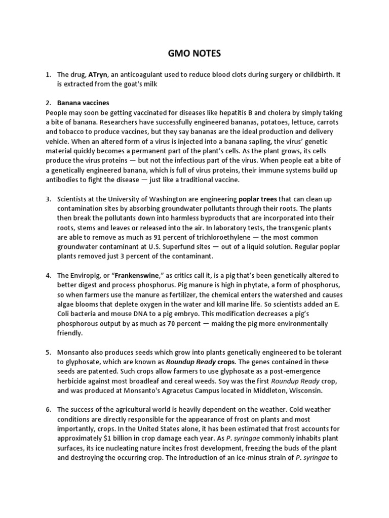 Gmo Notes | PDF | Genetically Modified Organism | Agronomy