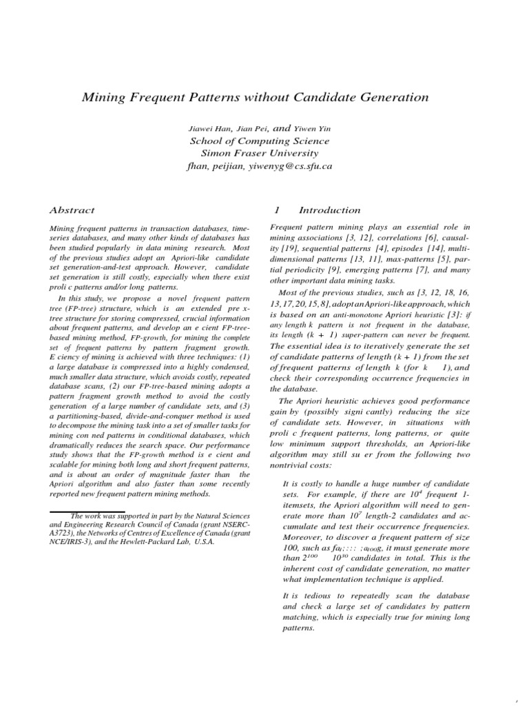 Mining Frequent Patterns Without Candidate Generation | Download Free PDF | Theoretical Computer ...