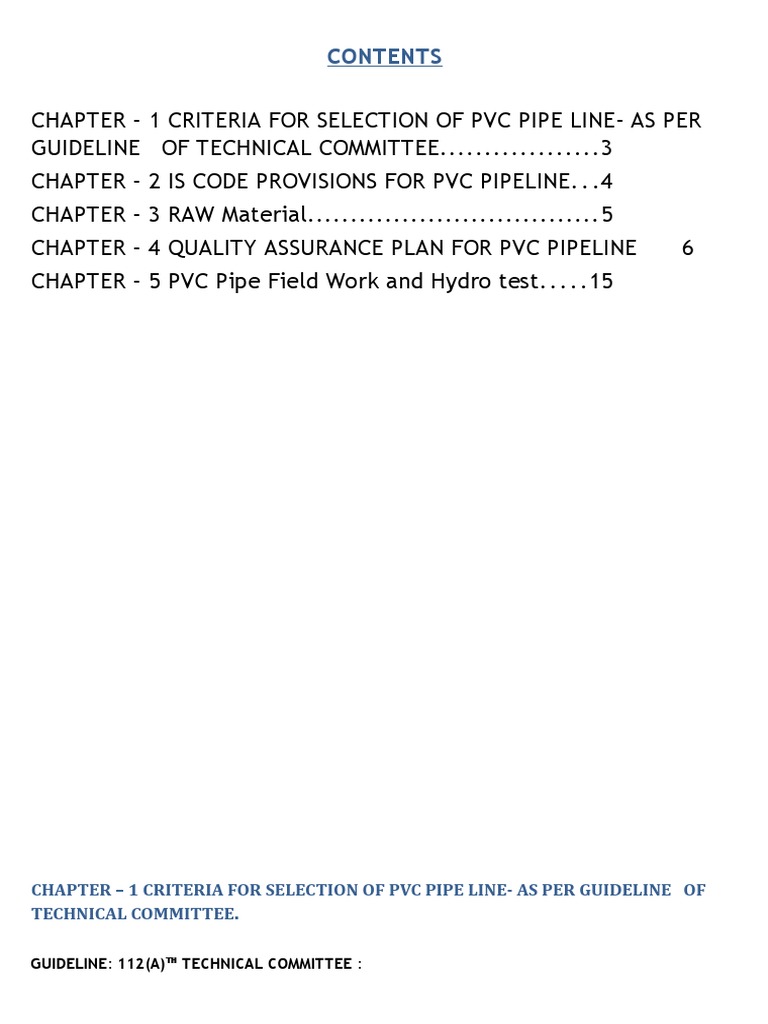 Chapter - 1 Criteria For Selection of PVC Pipe Line-As Per Guideline of ...
