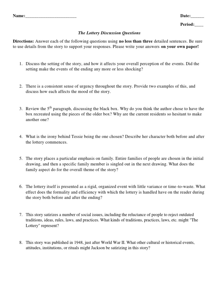 The Lottery Discussion Questions | PDF