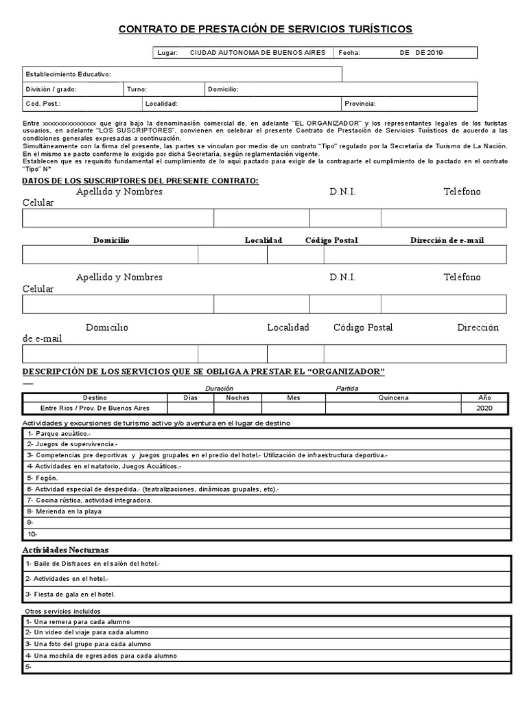 Contrato Prestacion Turismo | PDF | Turismo | Hotel