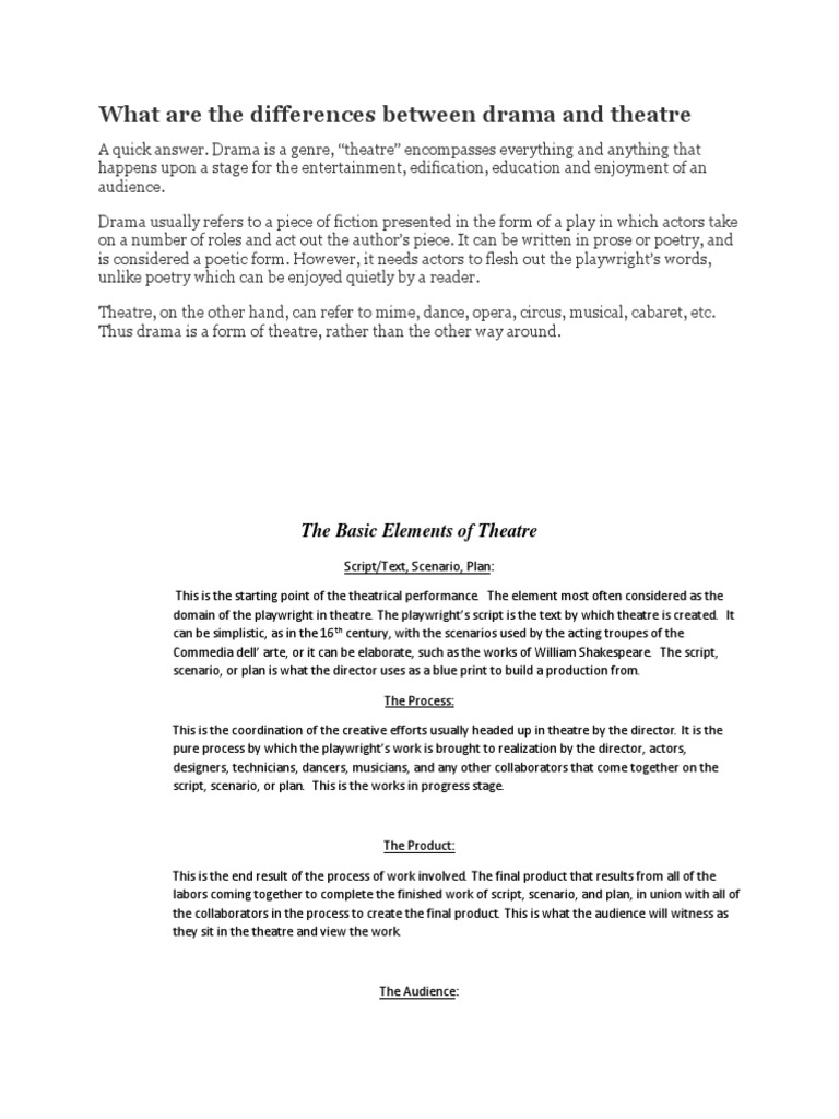 Differences between drama and theatre explained | PDF | Theatre | Tragedy