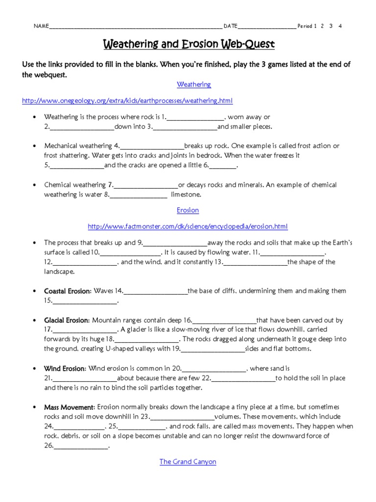 Weathering and Erosion Webquest Guide | PDF | Weathering | Erosion