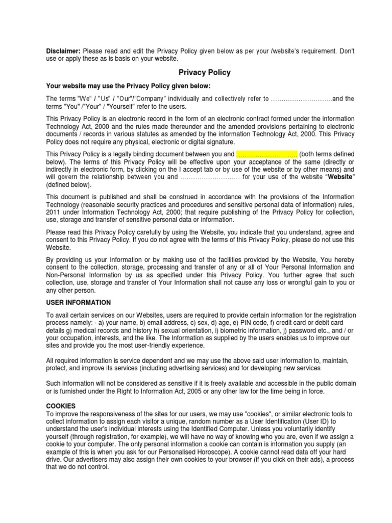 Privacy Policy: Disclaimer: Please Read and Edit The Privacy Policy ...