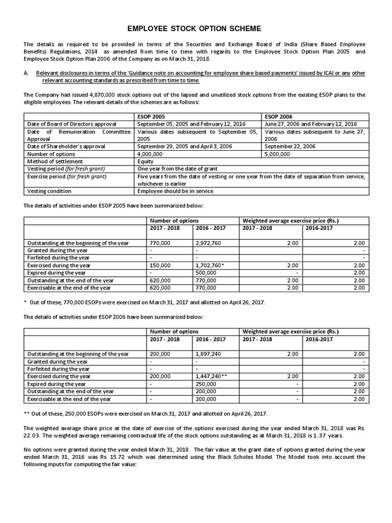 Employee Stock Option Scheme 2017 - 18 S - 1 | PDF | Employee Stock ...