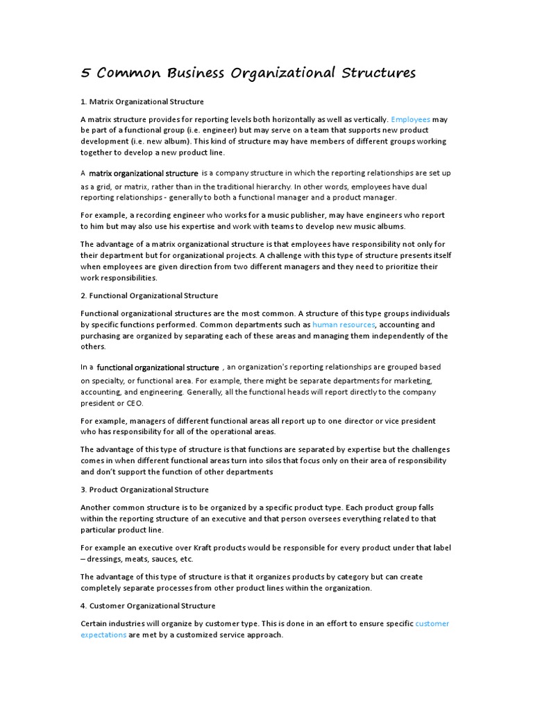 5 Common Business Organizational Structures | PDF | Organizational ...
