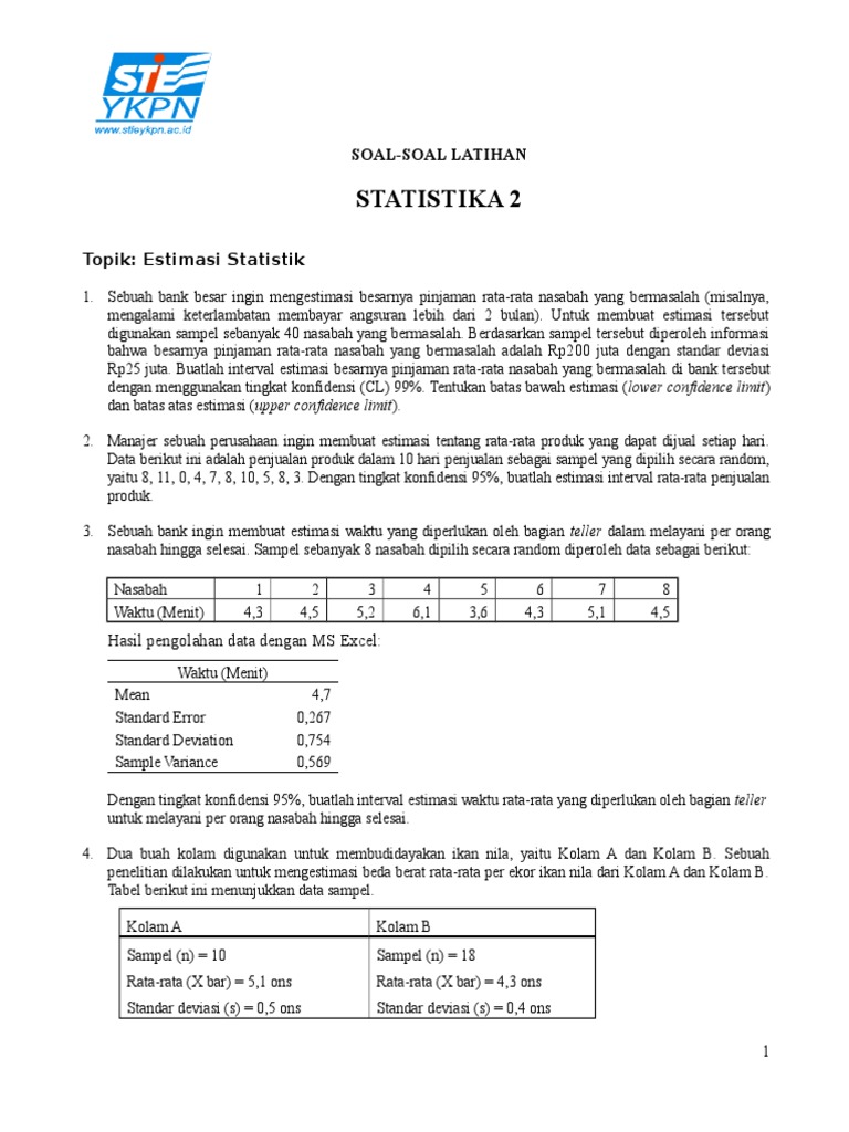 Soal Latihan Stat2 2017 - 2018 Dua | PDF