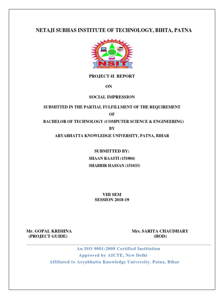 Netaji Subhas Institute of Technology, Bihta, Patna: Project-Ii Report ON Social Impression ...