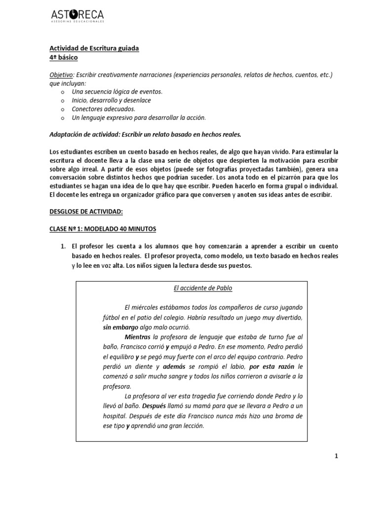 Escritura Guiada: Relatos Reales para 4º Básico | PDF | Escritura ...