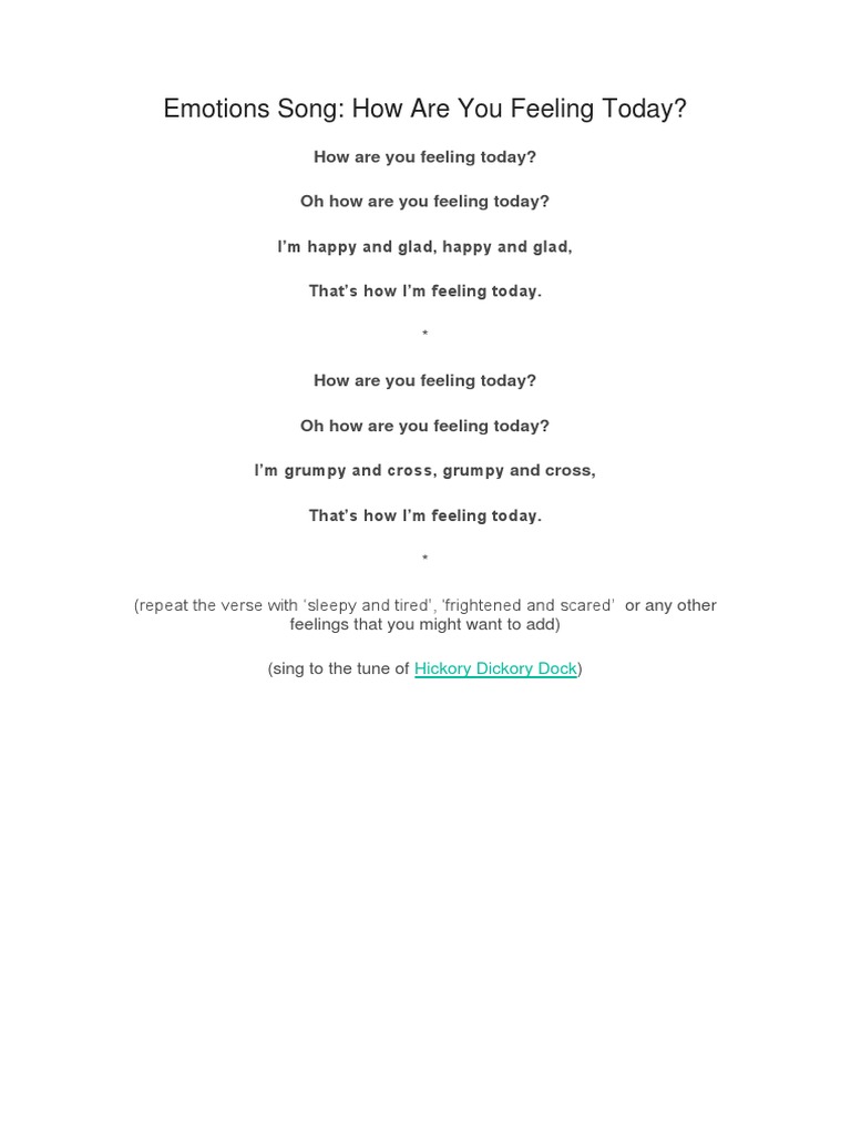 Emotions Song: How Are You Feeling Today? | PDF