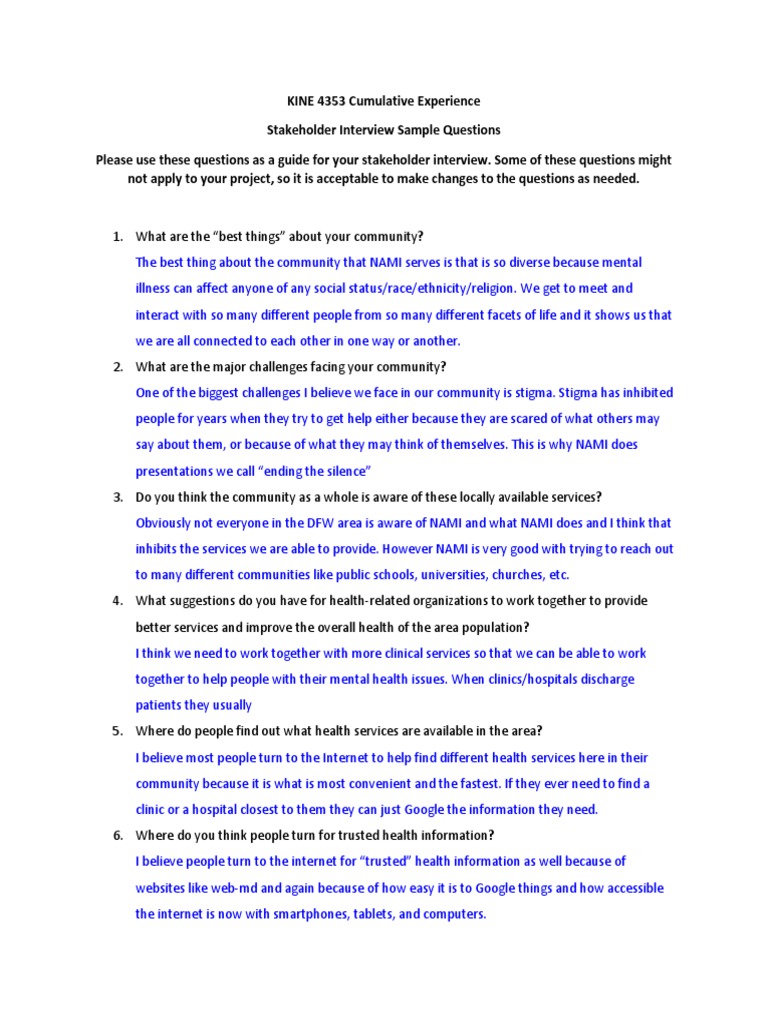 Stakeholder Interview Questions 1 | PDF | Social Stigma | Health Care