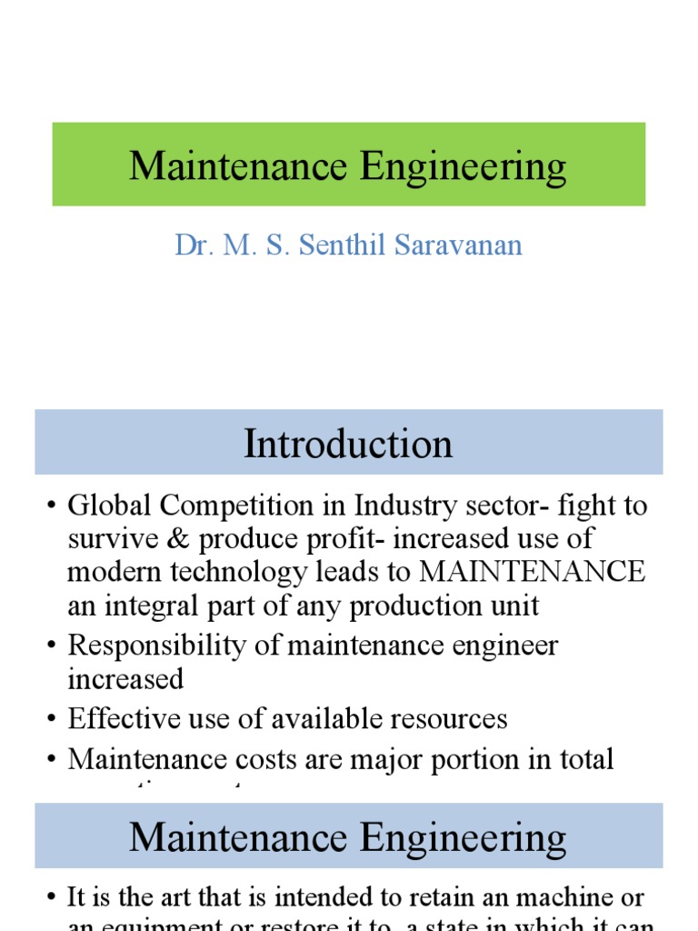 Maintenance Engineering Lecture Module I PDF | PDF | Reliability ...
