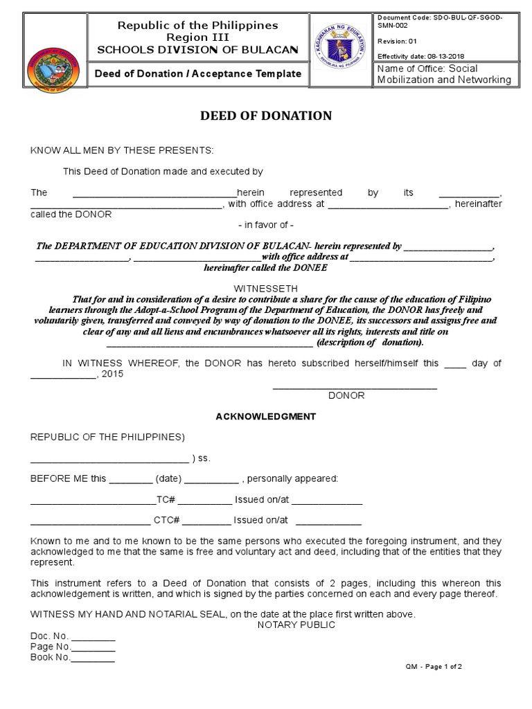 Deed of Donation and Acceptance | PDF | Civil Law (Common Law) | Common Law