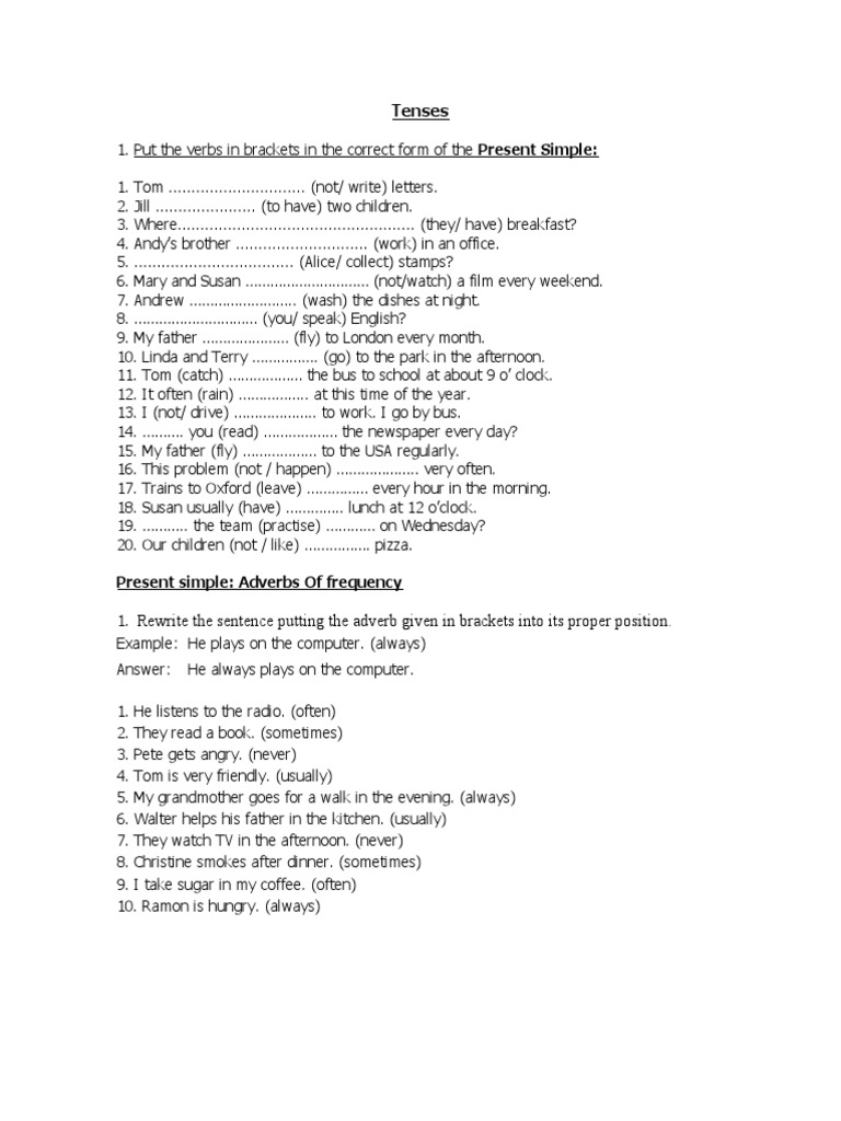 Present Simple Tense Exercises | PDF | Language Arts & Discipline