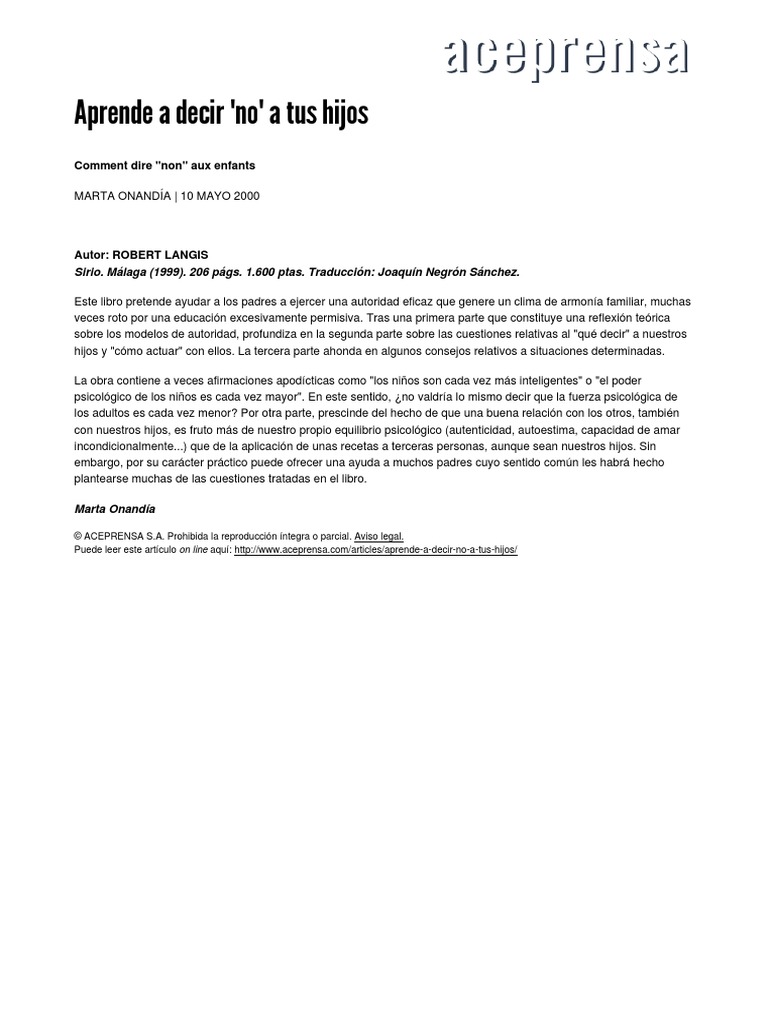Aprende A Decir No A Tus Hijos Pdf