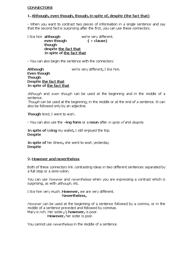 Connectors - Contrast | PDF | Sentence (Linguistics) | Comma