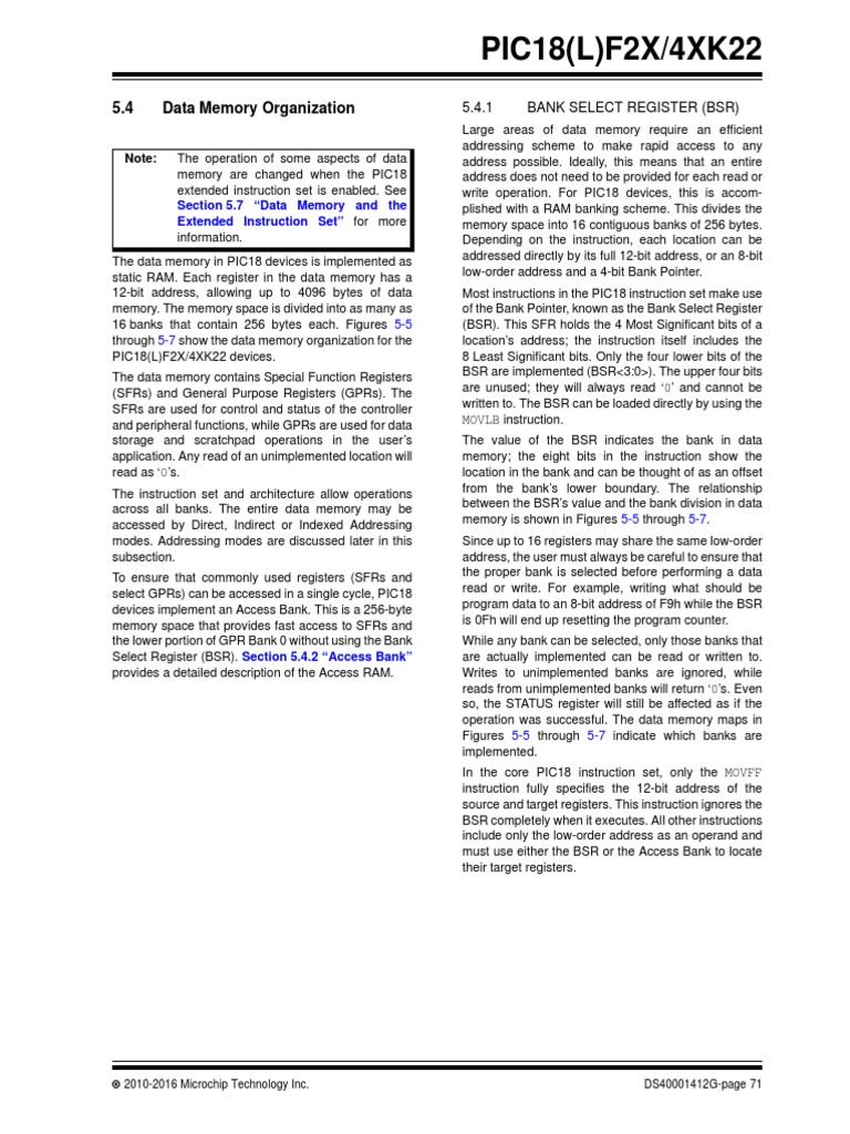 PIC18 (L) F2X/4XK22: 5.4 Data Memory Organization | PDF | Random Access Memory | Pointer ...