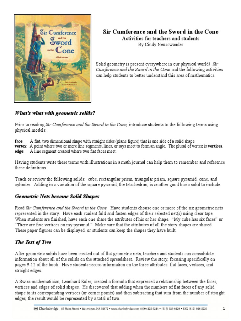 Sir Cumference and The Sword in The Cone Activities | PDF | Vertex ...