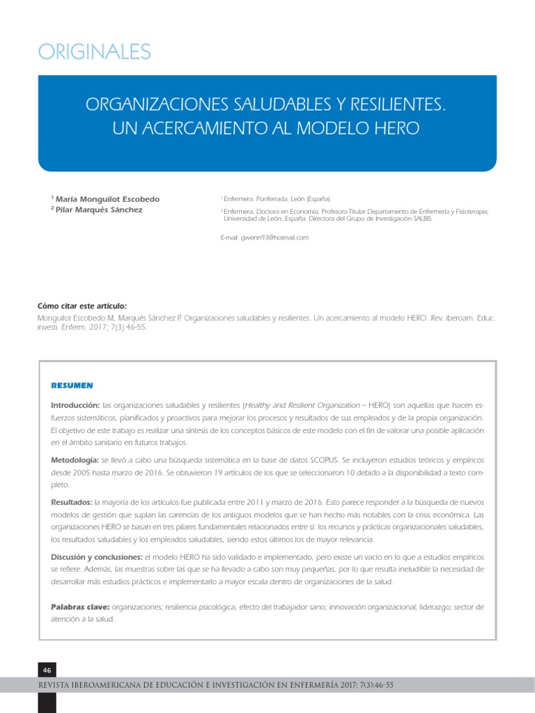 Organizaciones Saludables y Resilientes MODELO HERO | PDF | Liderazgo ...