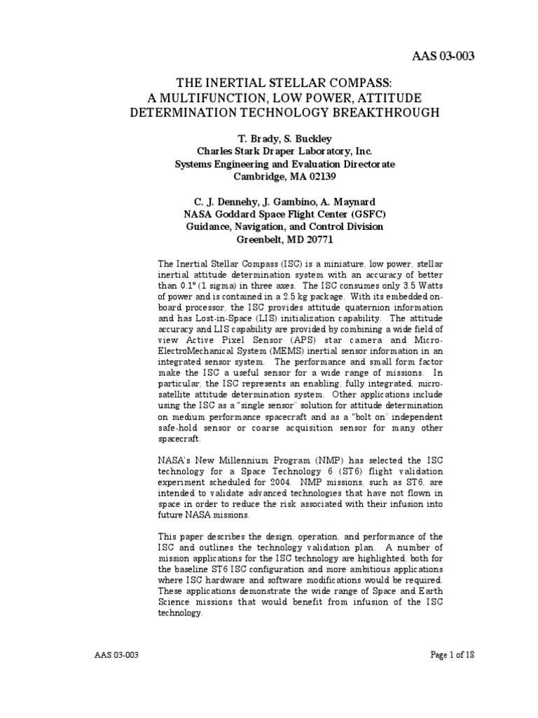 AAS 03-003 The Inertial Stellar Compass: A Multifunction, Low Power ...