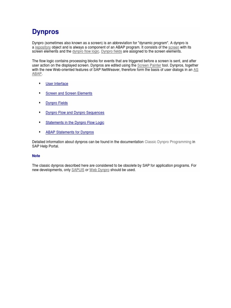 Dynpros: Repository Screen Dynpro Flow Logic Dynpro Fields | PDF